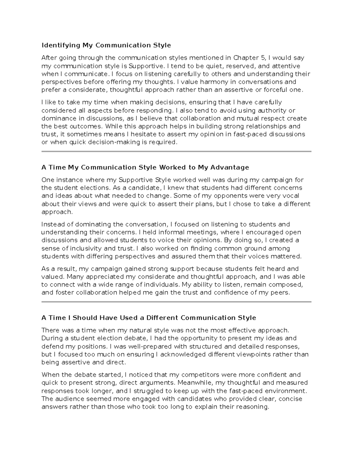 Identifying My Communication Style draft - Identifying My Communication ...