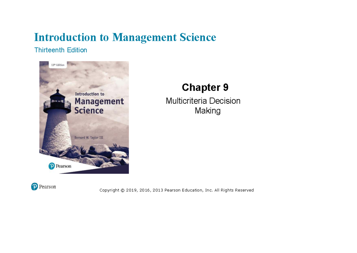 11Multicriteria Decision Making - Introduction to Management Science Thirteenth Edition Chapter ...