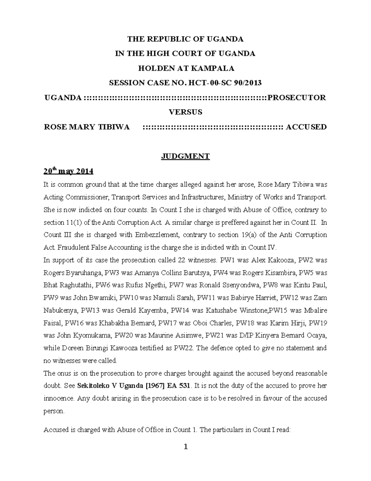 Uganda v Tibiwa: High Court Judgment on Abuse of Office & Embezzlement ...