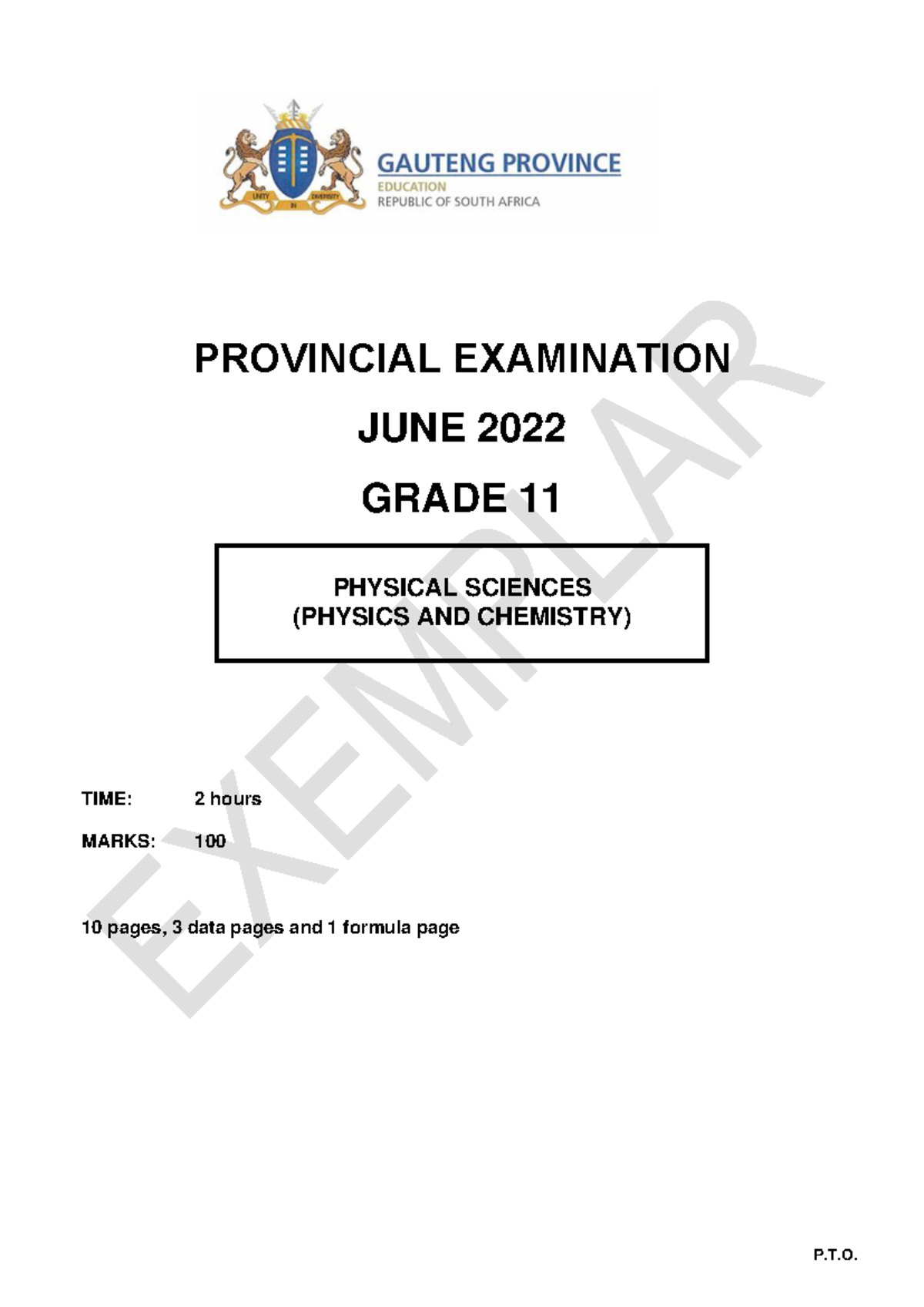 Grade 11 Physical Sciences (Physics & Chemistry) June 2022 Exam Paper ...