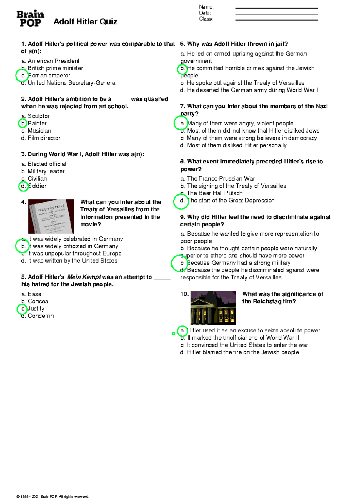 Adolf Hitler Quiz 1 - Class Notes and Questions - Studocu