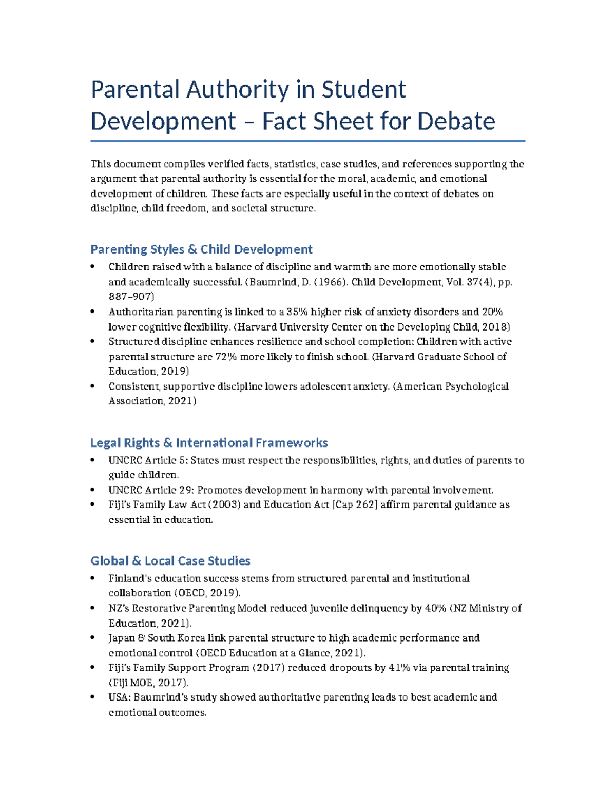 Parental Authority in Student Development: Debate Facts Sheet - Studocu