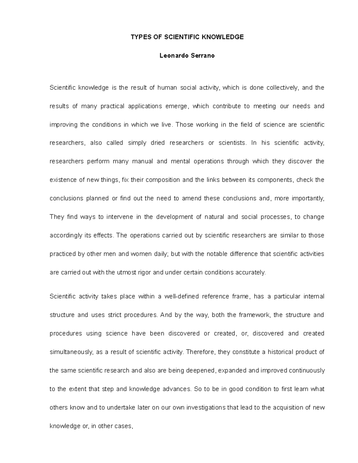 Types OF Scientific Knowledge - TYPES OF SCIENTIFIC KNOWLEDGE Leonardo ...