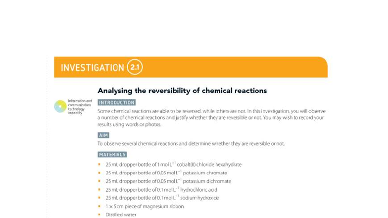 Chemistry Module 5: Investigating Chemical Equilibrium and Reactions ...