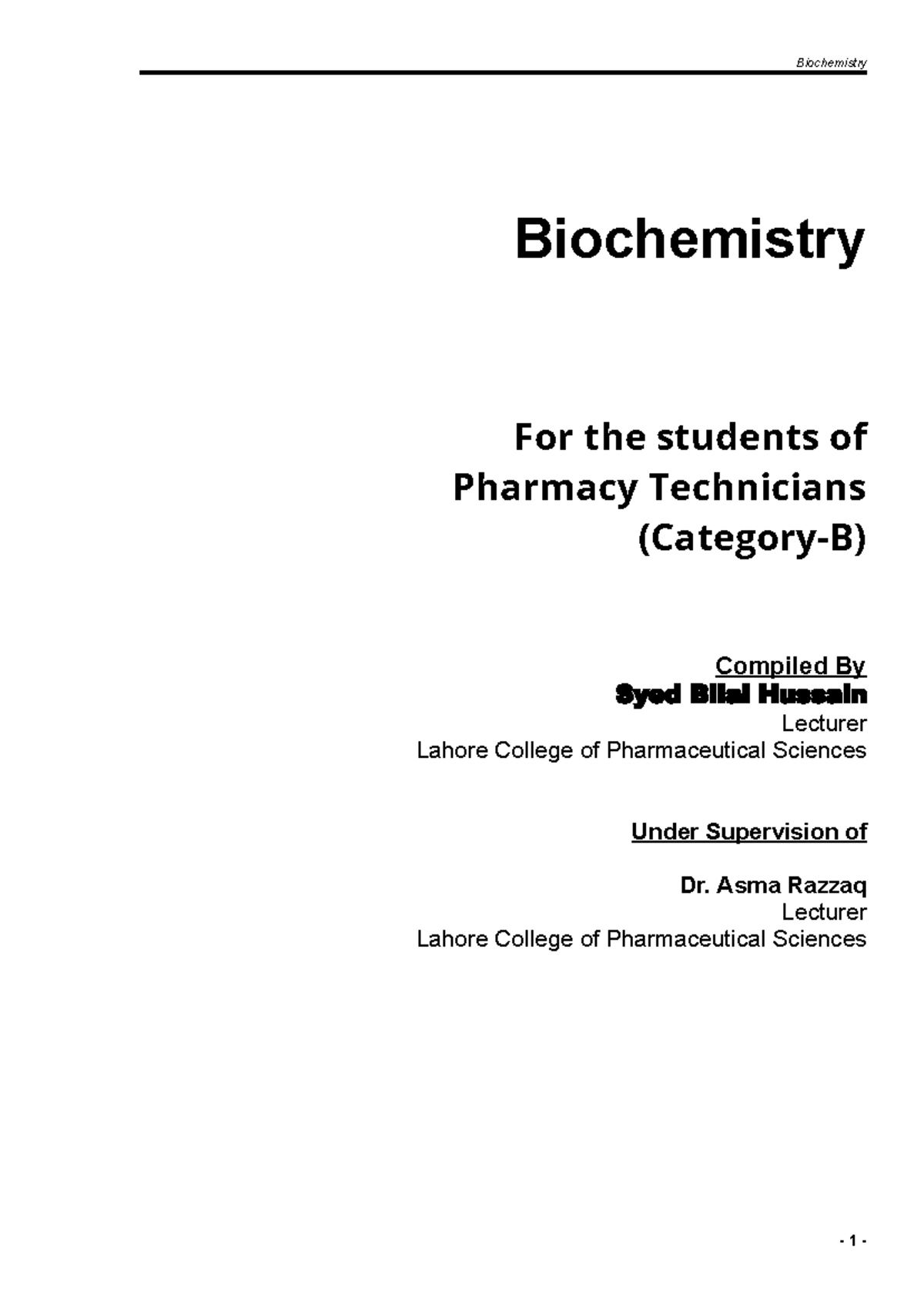 Biochemistry Study Notes for Pharmacy Technicians (Category-B) - Studocu