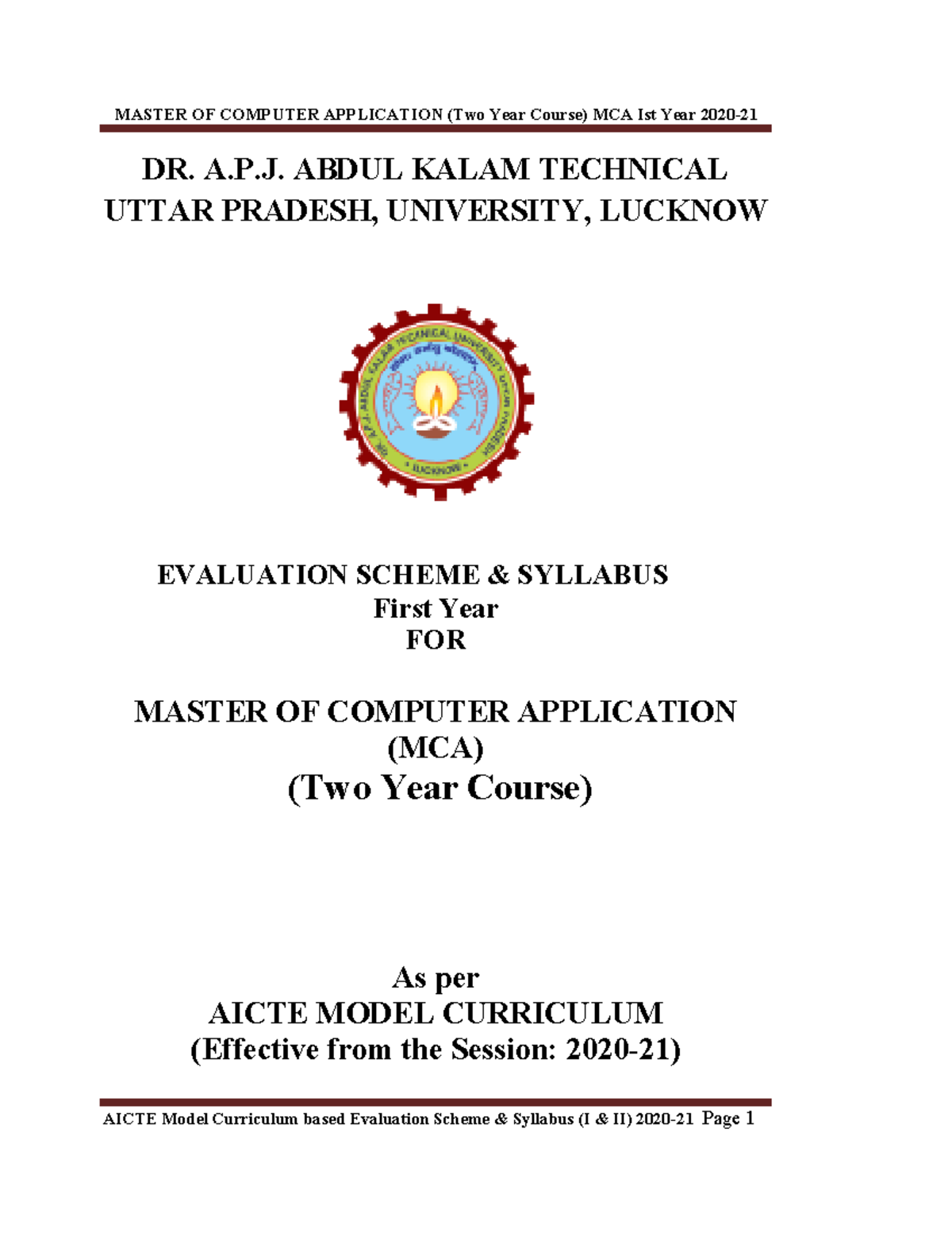 MCA First Year Syllabus 2020: Comprehensive Evaluation Scheme - Studocu