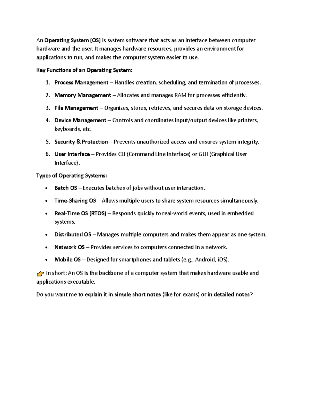 OS Functions and Types: A Comprehensive Overview - Studocu