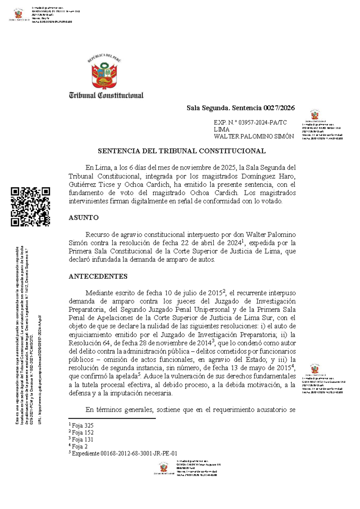 Sentencia del Tribunal Constitucional: EXP. LIMA WALTER PALOMINO SIMÓN ...
