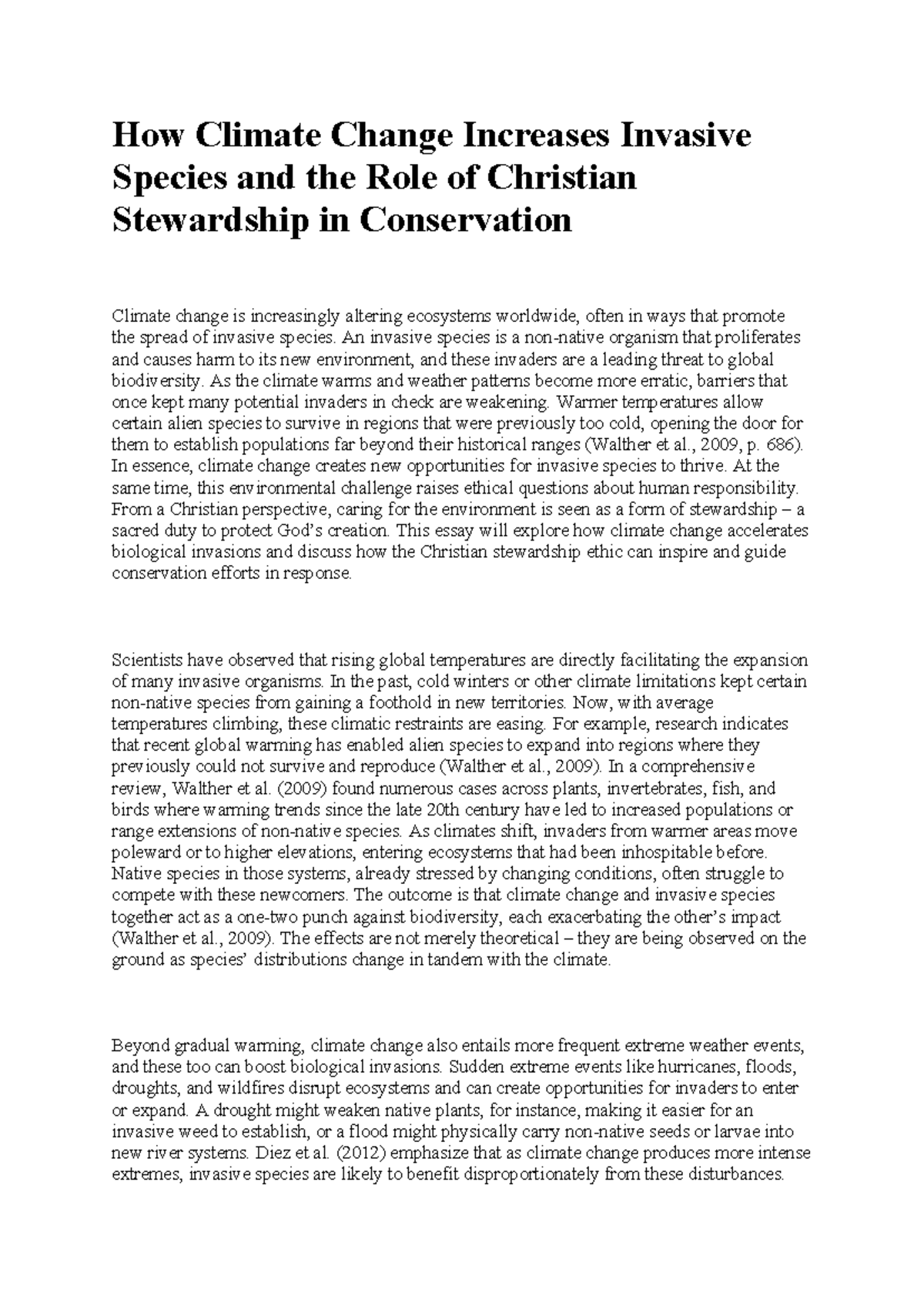 Climate Change, Invasive Species, and Christian Stewardship: A ...