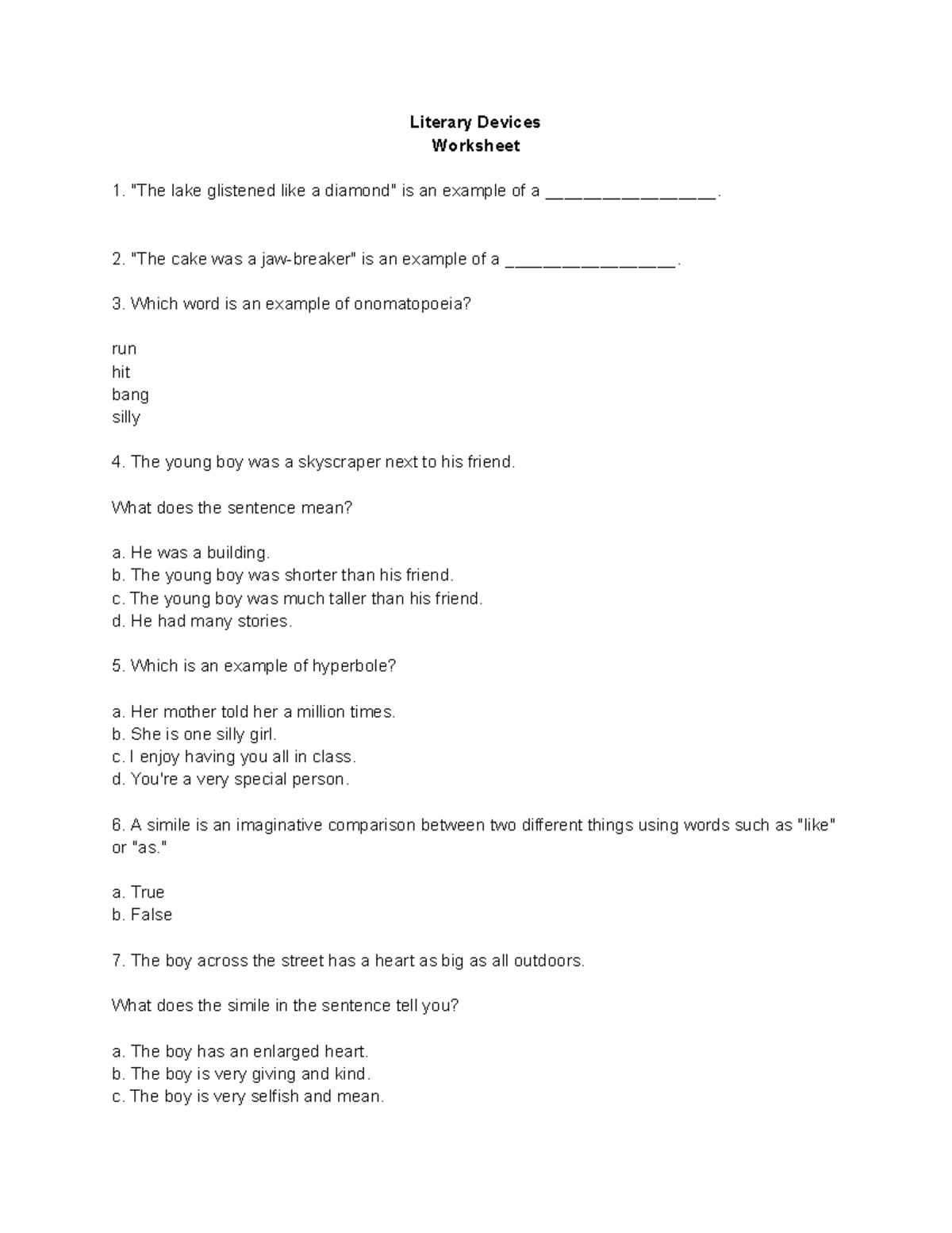 905153861 Literary Devices Worksheet: Understanding Figurative Language ...