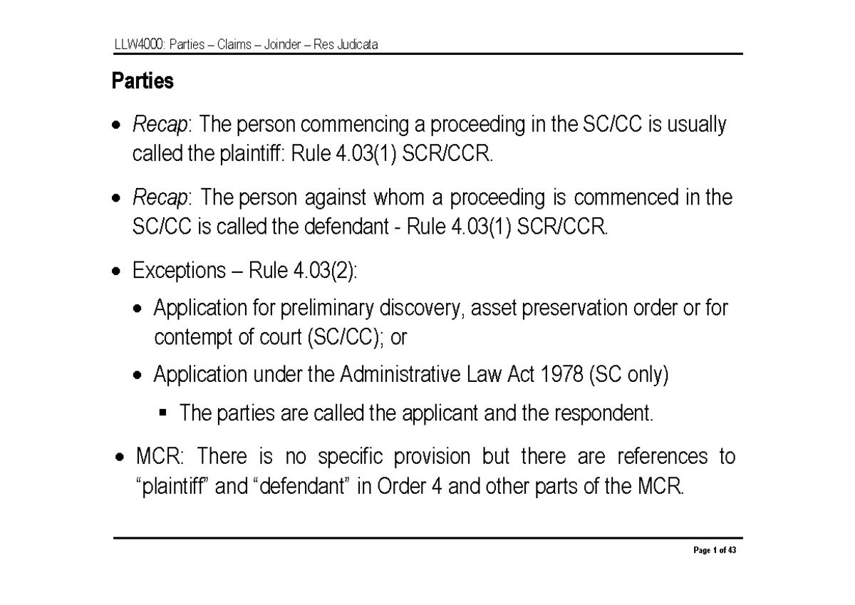 Parties Claims Joinder & Res Judicata: Module 4 Notes - Studocu