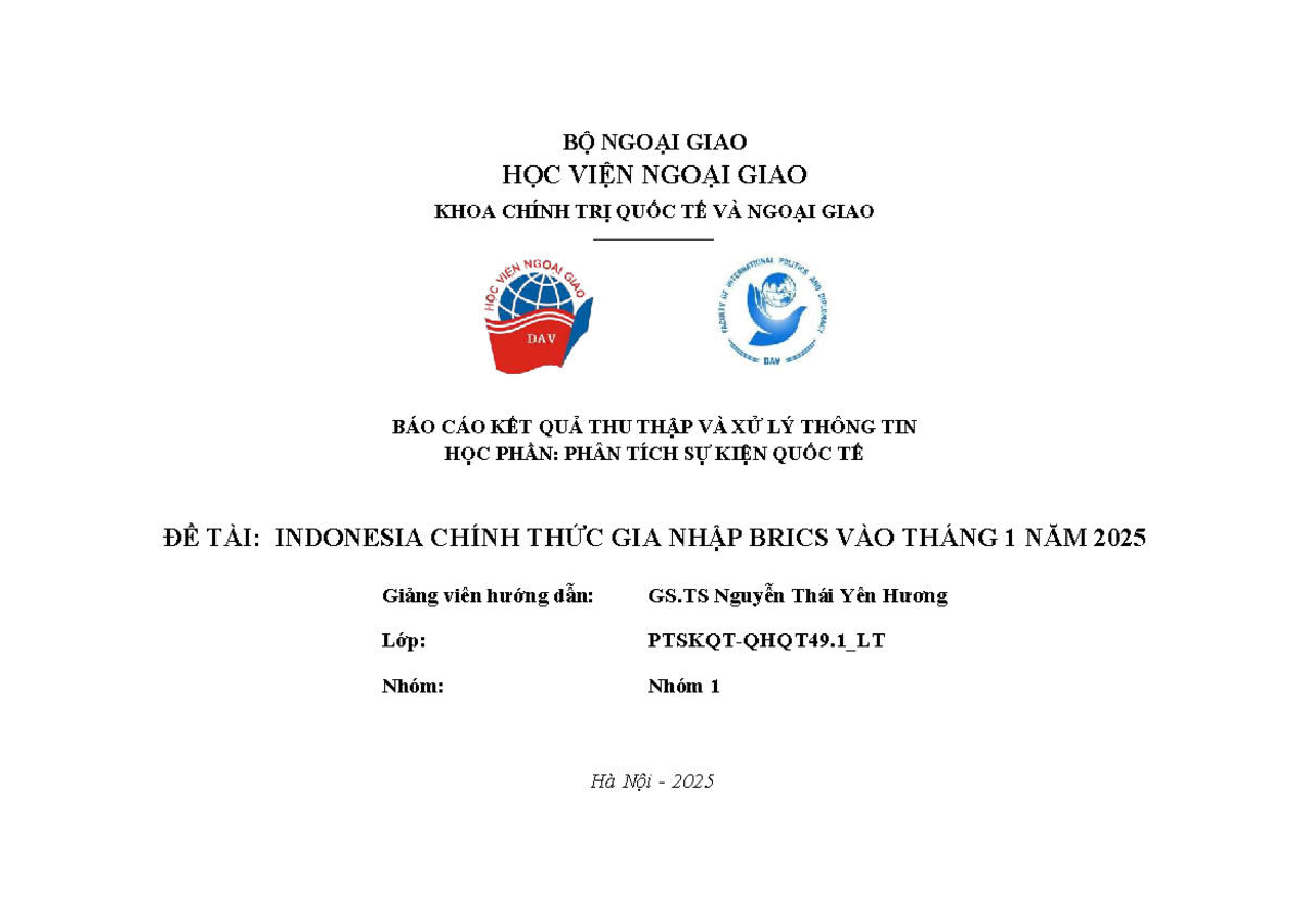 BÁO CÁO KẾT QUẢ THU THẬP THÔNG TIN VỀ INDONESIA GIA NHẬP BRICS (Q3 ...