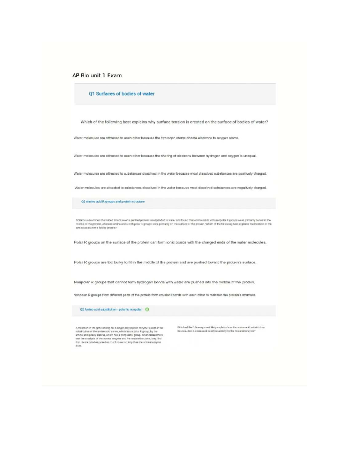 AP Bio Unit 1 MCQ Practice Exam Questions and Answers - Studocu