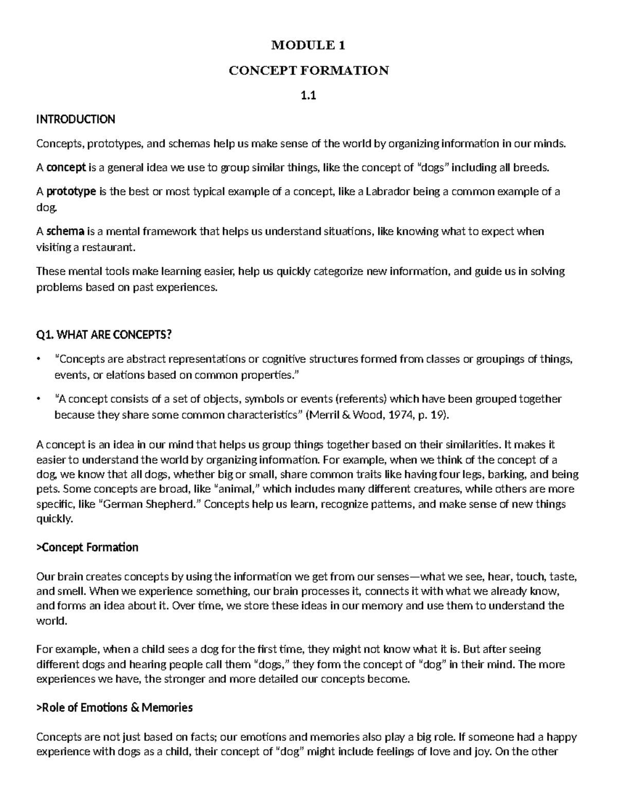 Module 1 ACP - ADV COG PSY PERSONAL NOTES - MODULE 1 CONCEPT FORMATION ...