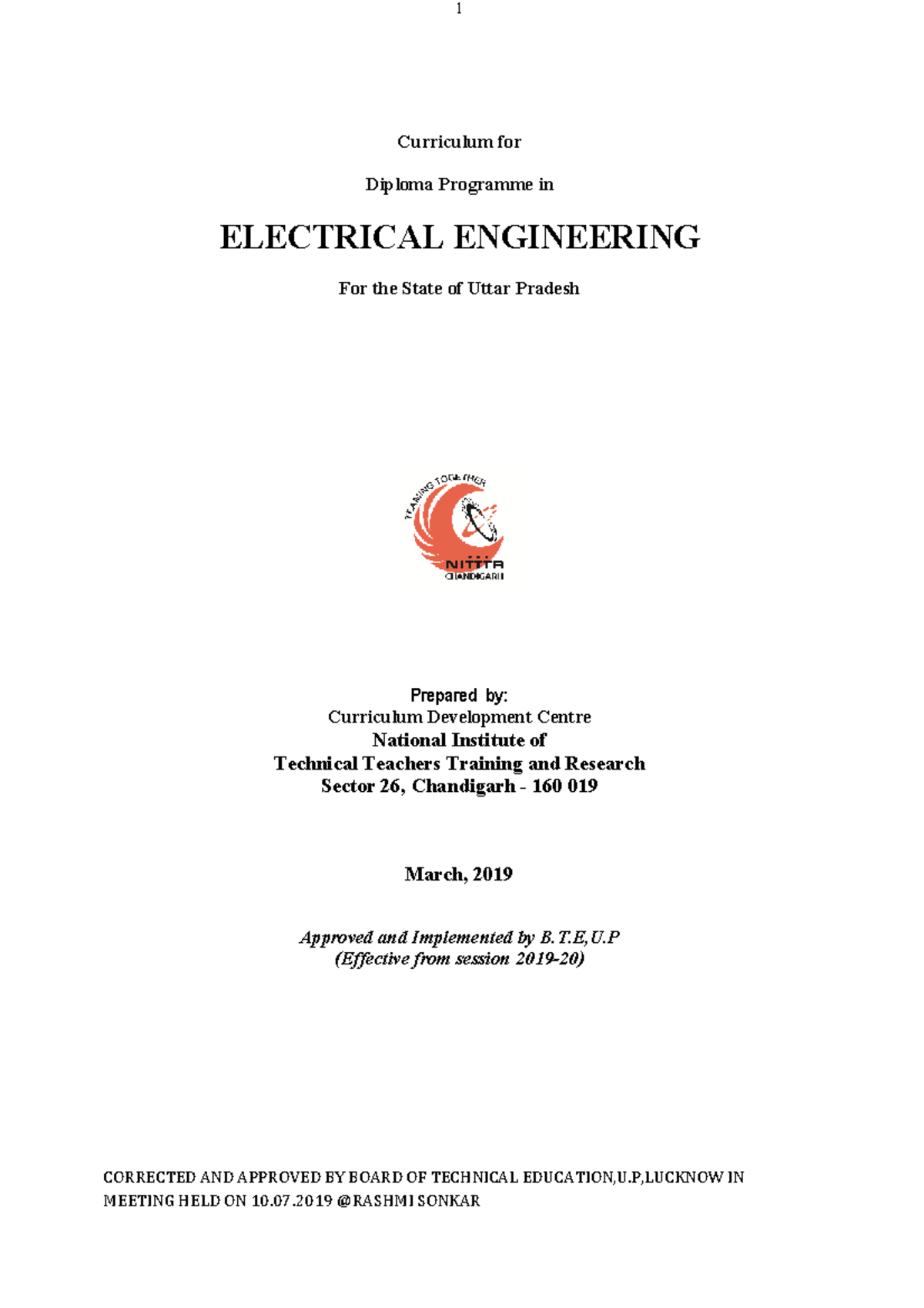 Curriculum for Diploma in Electrical Engineering (BTEUP) - March 2019 ...