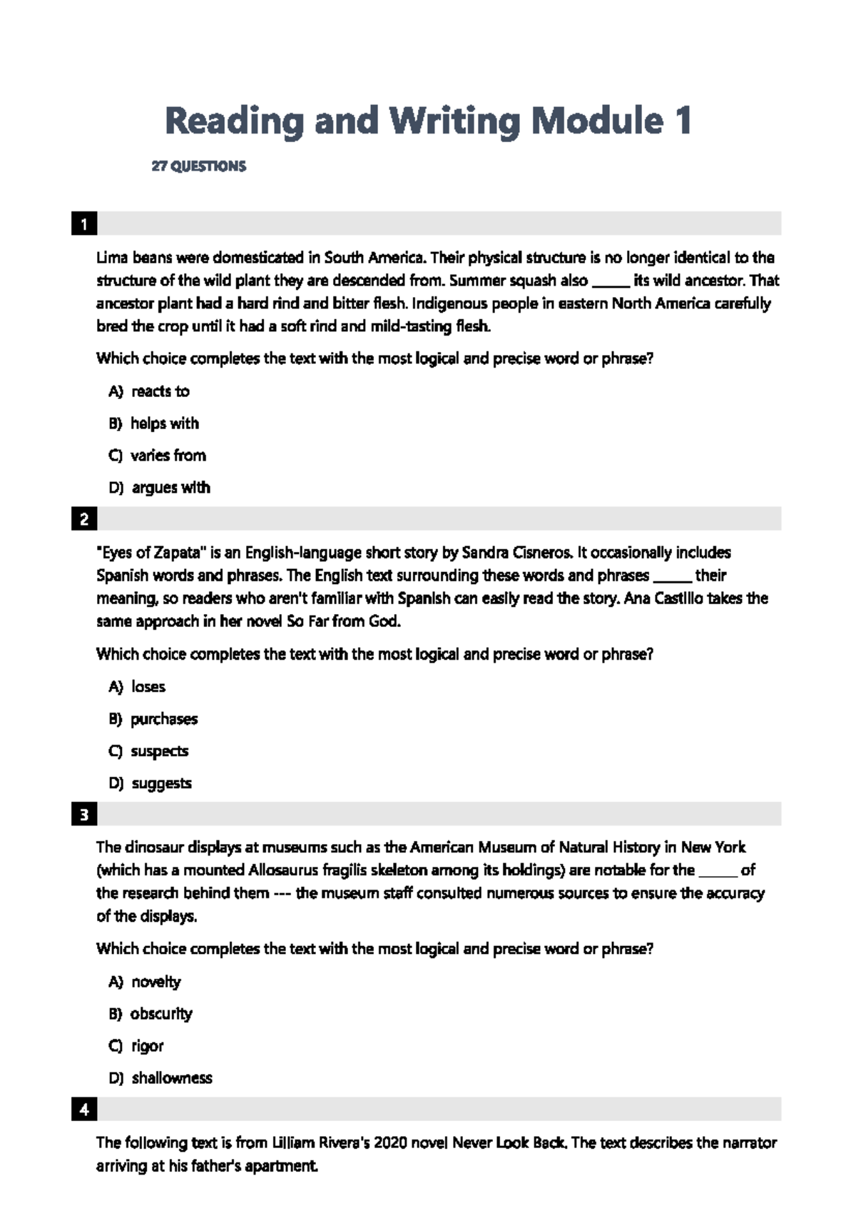 Reading and Writing Module 1: 27 Questions on Literature and Science ...