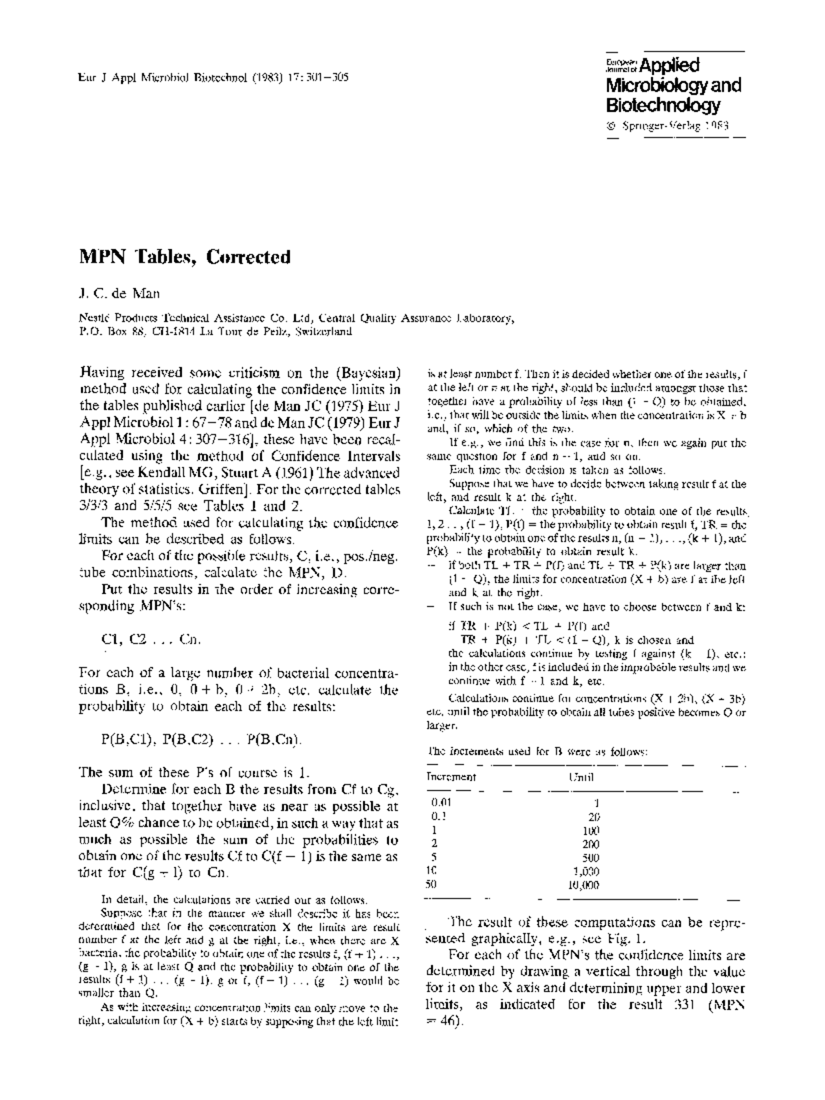 BANG TRA MPN - MPN Confidence Limits and Calculation Methods - Studocu