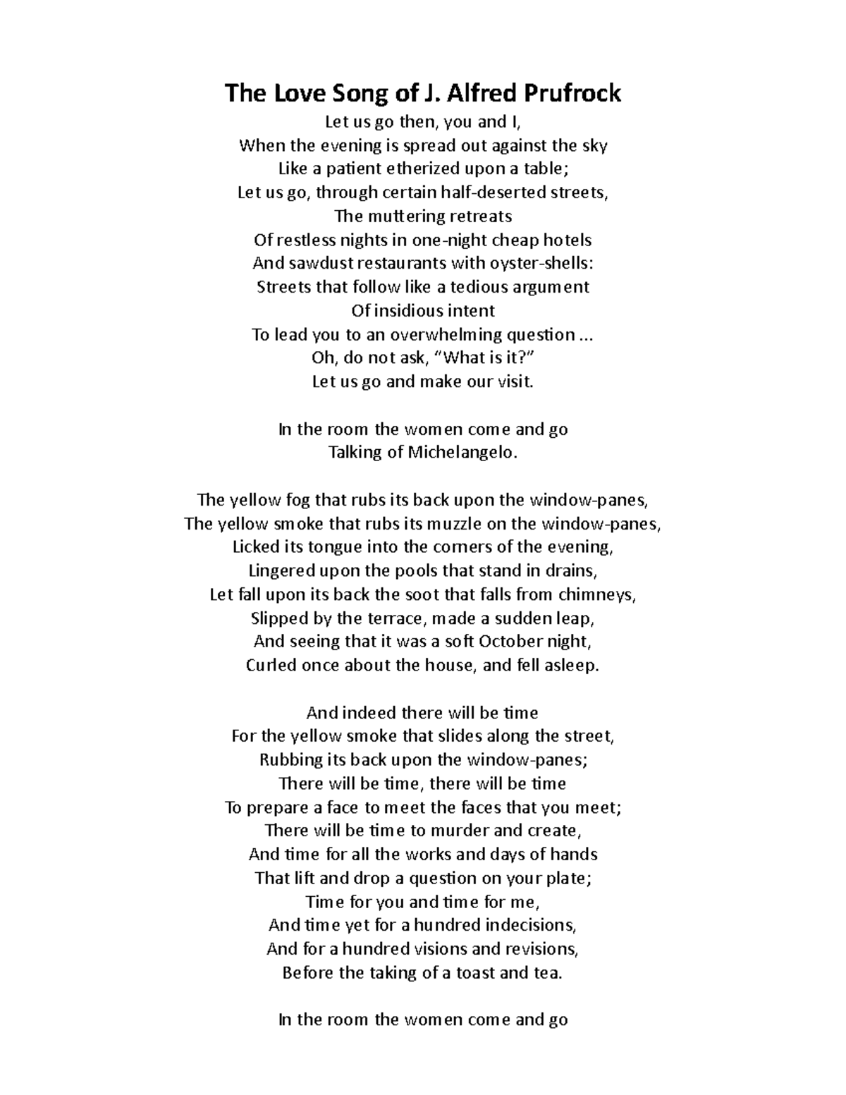 The Love Song of J Alfred Prufrock - The Love Song of J. Alfred ...