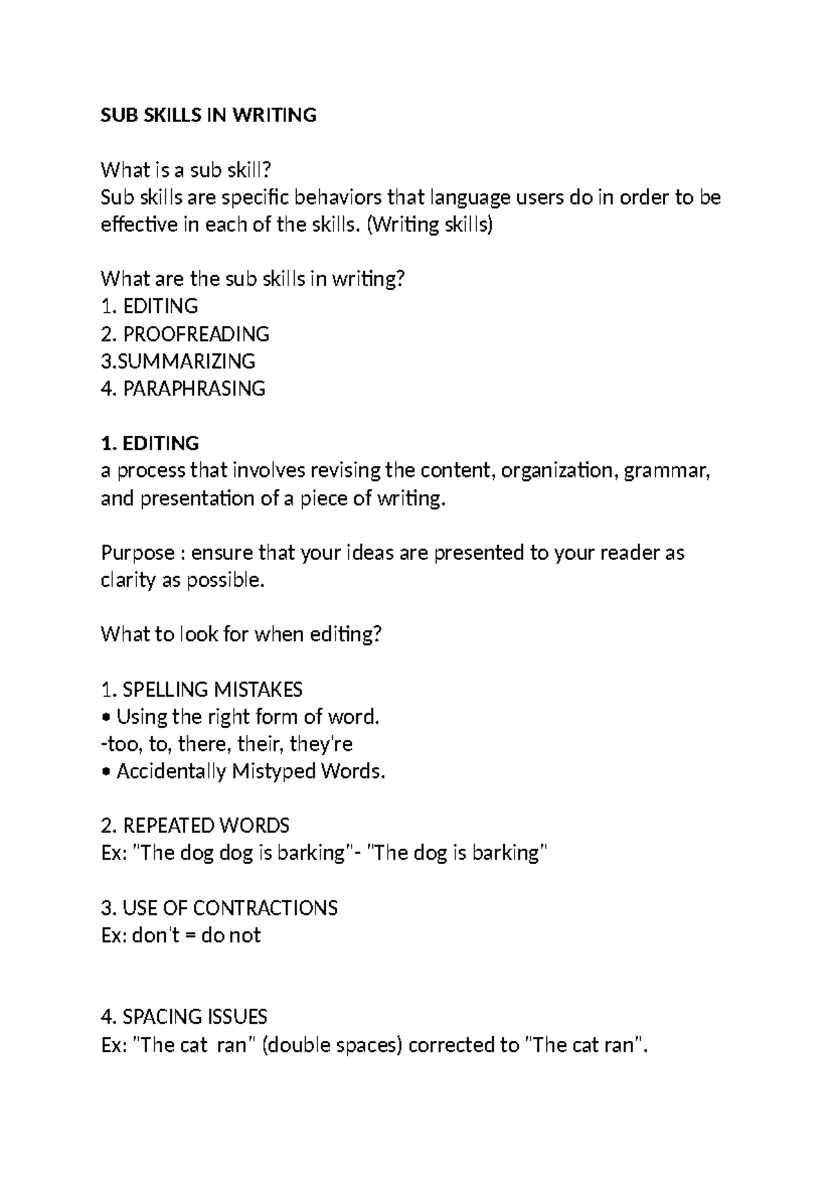 SUB Skills in Writing & Writing Process Handout Overview - Studocu