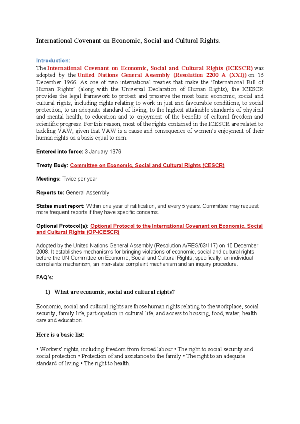 ICESCR Study Notes: Understanding Economic, Social, and Cultural Rights ...
