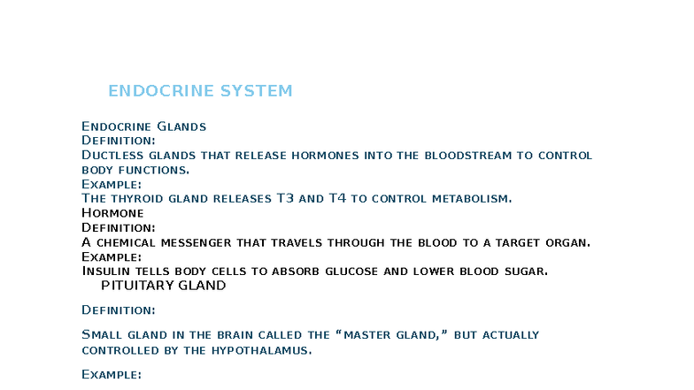 ENDOCRINE SYSTEM: GLANDS & HORMONES OVERVIEW (BIO 101) - Studocu