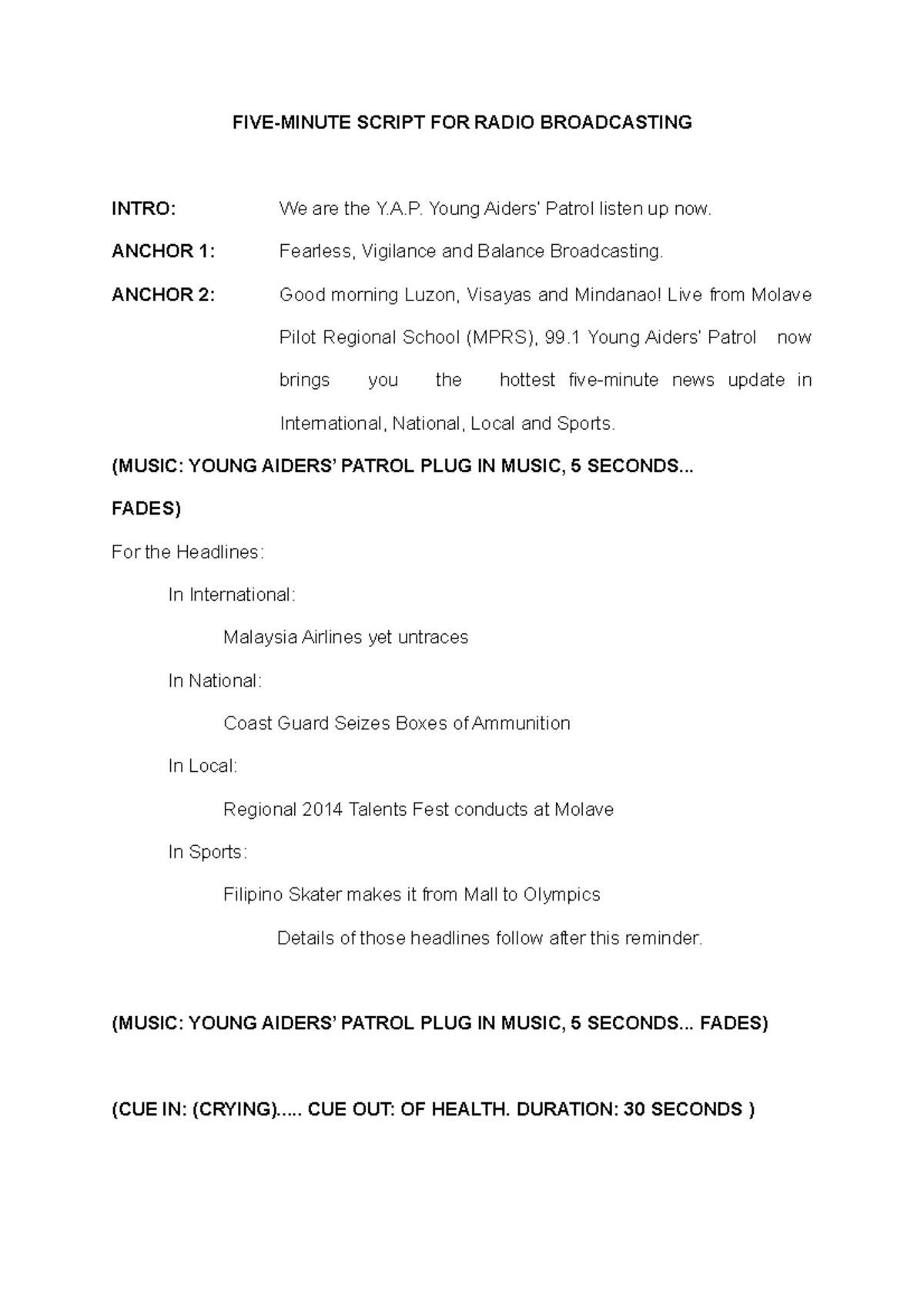 5 Minute Radio Broadcasting English Seco - FIVE-MINUTE SCRIPT FOR RADIO ...