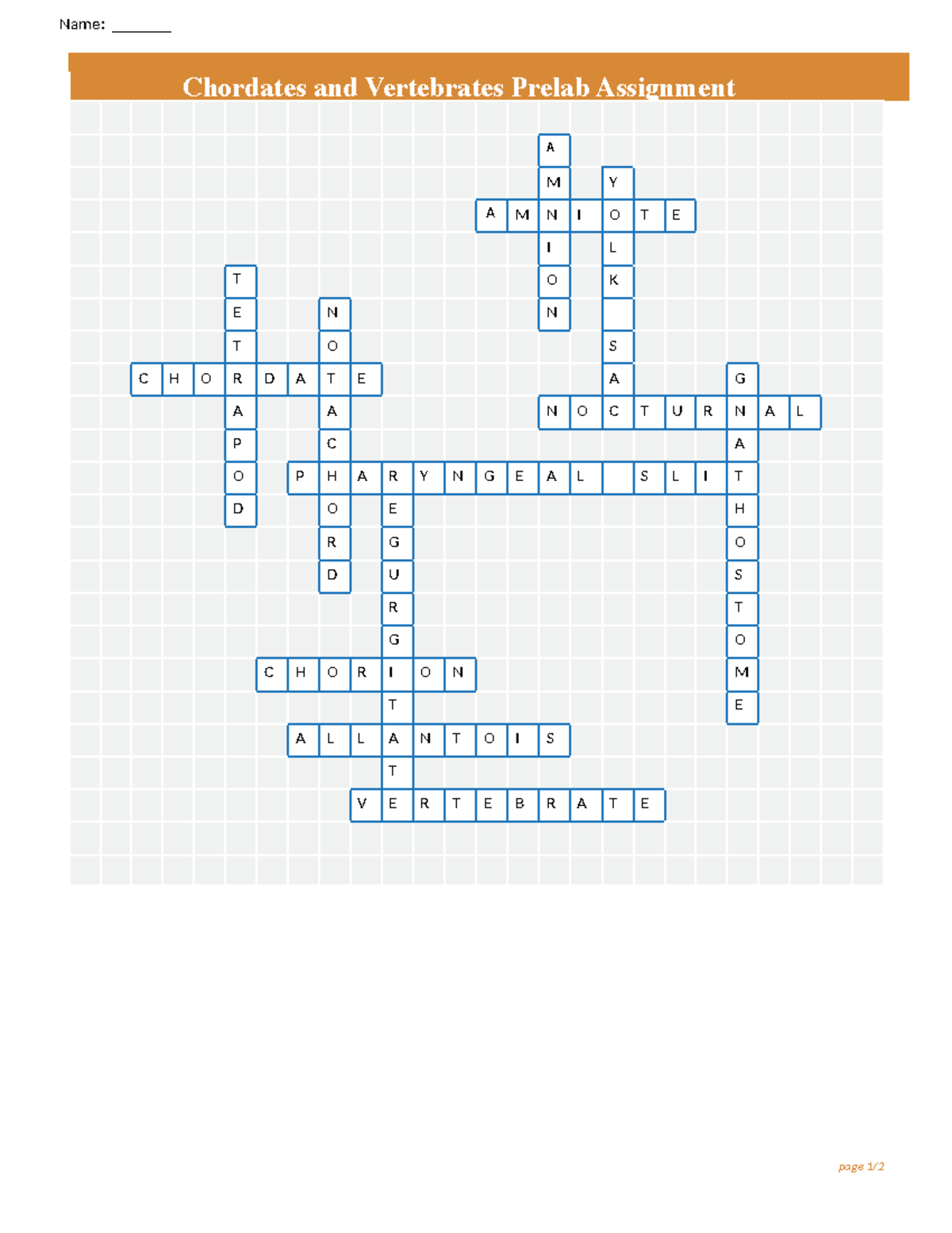 Crossword prelab - bethany - BIO-182L - page 1 / Name: Chordates and ...