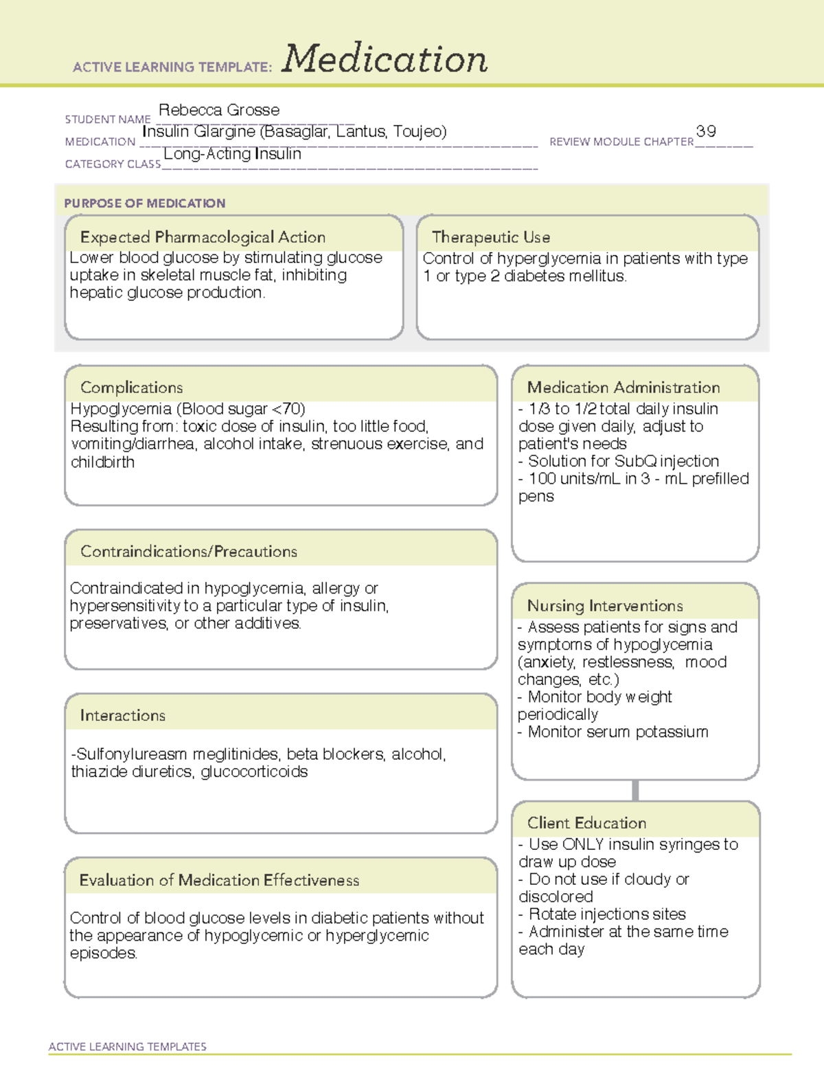 Medication Review: Insulin Glargine Active Learning Template - Studocu