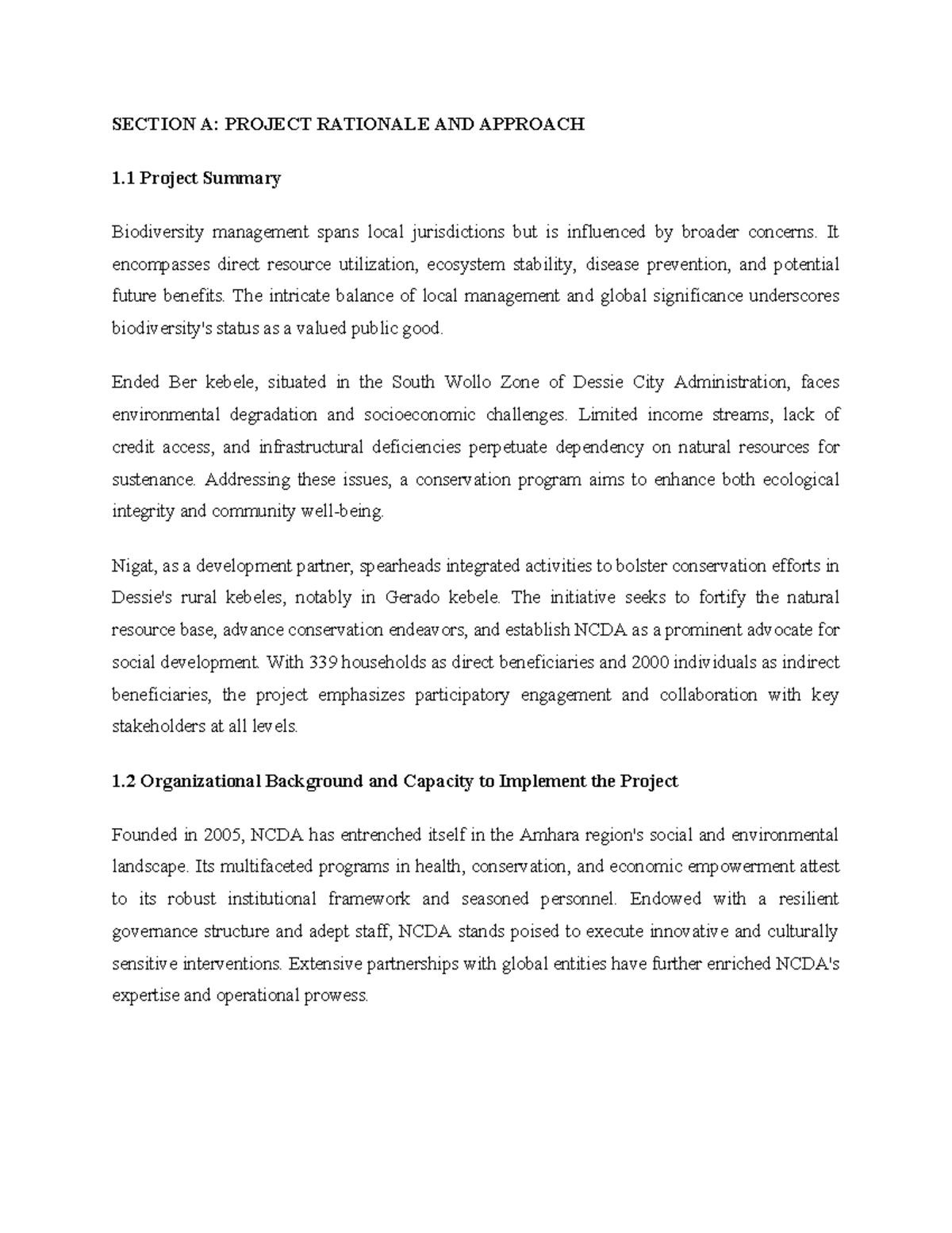 Project Proposal for Biodiversity Conservation and Community Engagement ...