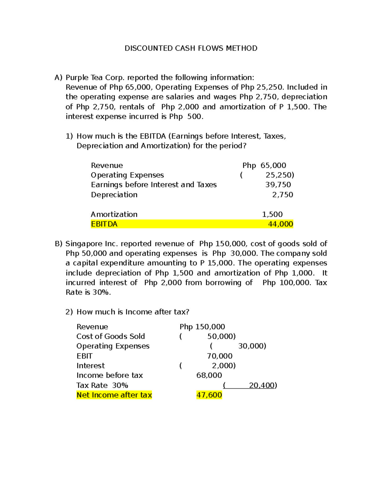 Midterm Quiz 3: DCF Method & Solutions for Practice Problems - Studocu
