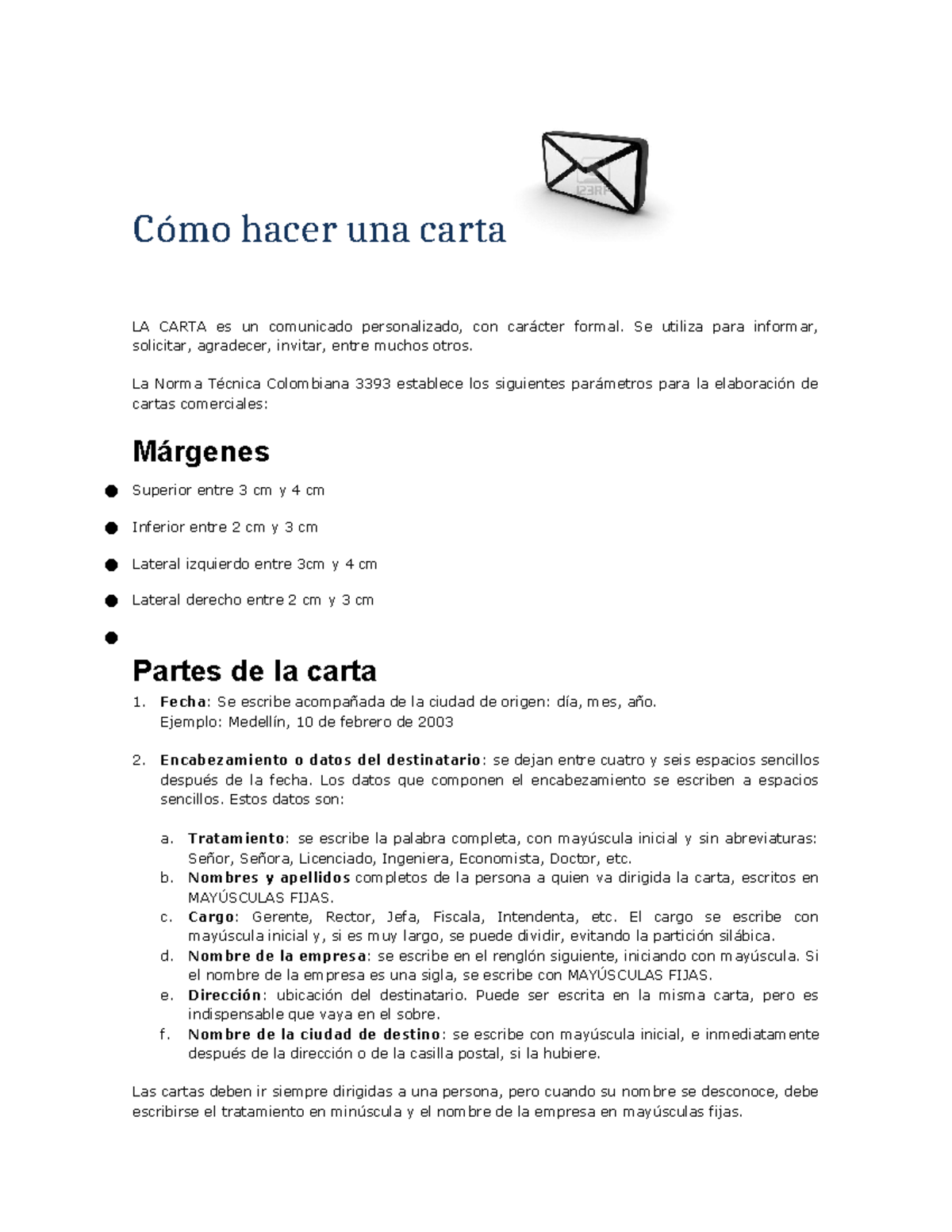 Guía de redacción de cartas formales en Colombia - Studocu
