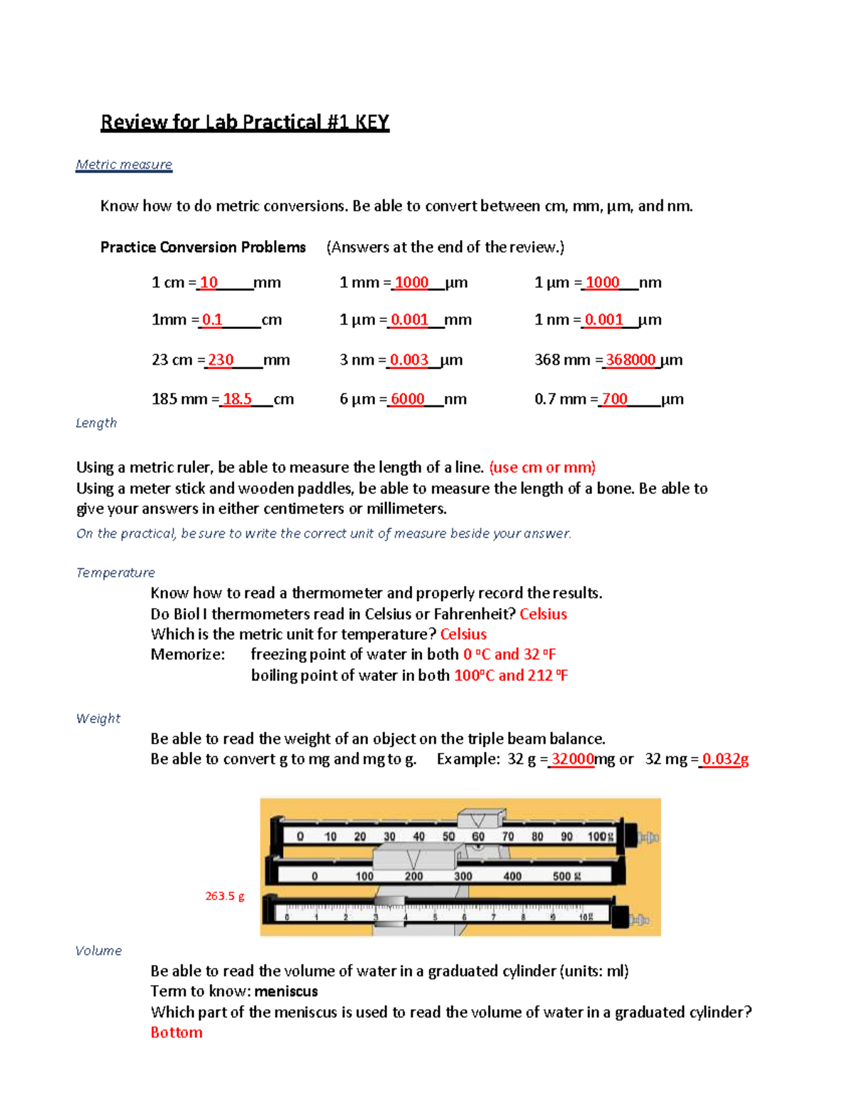 Lab Practical 1 Review KEY: Metric Conversions & Cell Identification ...