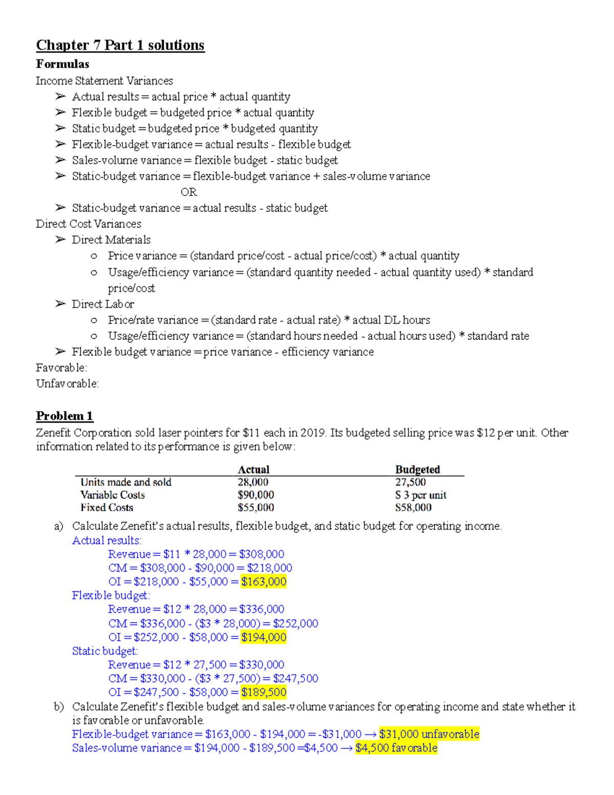 Chapter 7 Part 1 solutions - Chapter 7 Part 1 solutions Formulas Income ...