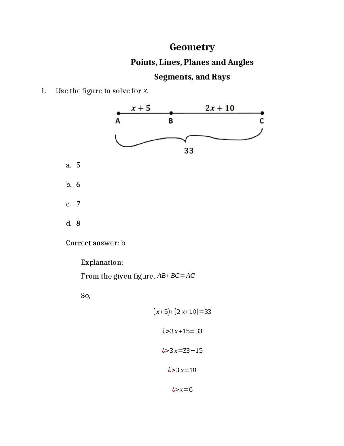 Geometry A.3: Points, Lines, Planes, Segments, and Rays - Studocu