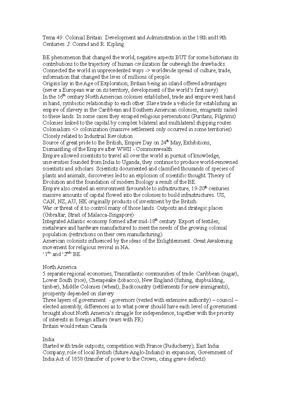 Resumen tema 49 Oposiciones Secundaria Inglés Colonial Britain ...