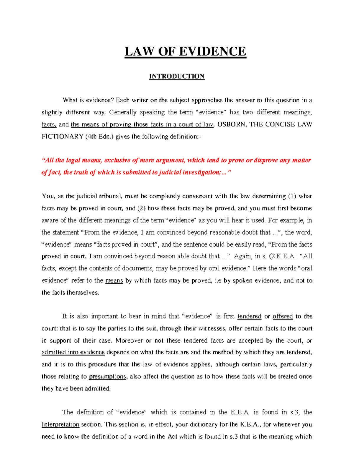 LAW OF EVIDENCE: INTRODUCTION TO EVIDENCE TYPES AND ADMISSIBILITY - Studocu