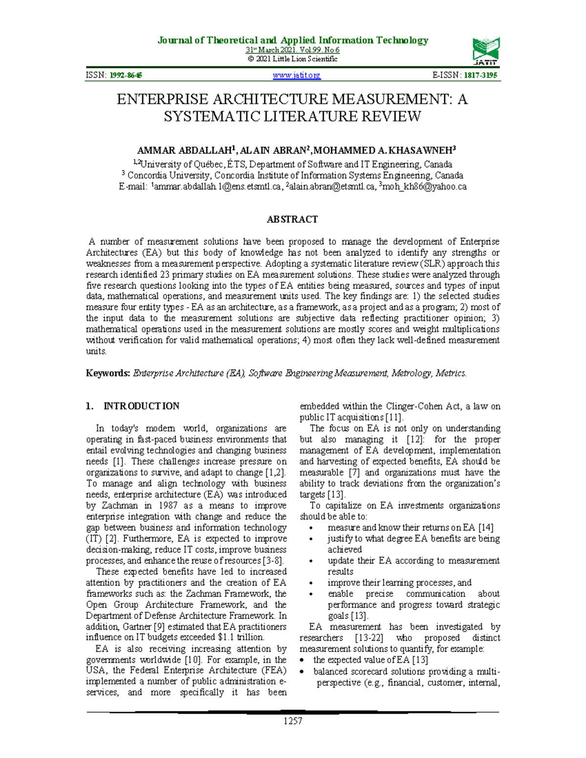 Enterprise Architecture Measurement: A Systematic Literature Review ...