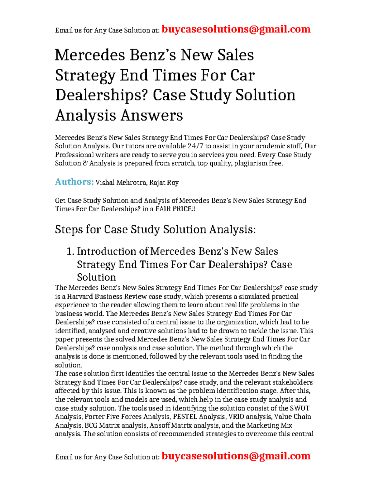 Case Study Solution: Mercedes Benz's New Sales Strategy Analysis - Studocu