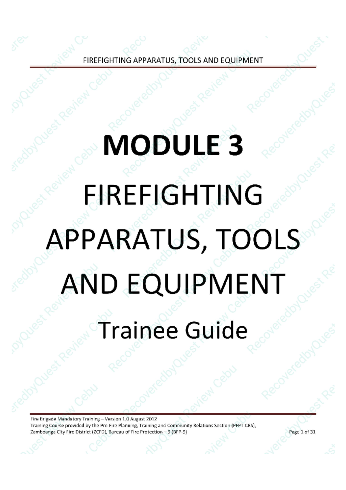 Module 3: Fire Fighting Tools & Equipment Overview - Studocu