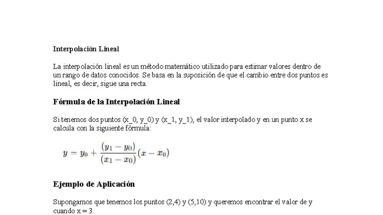 Interpolación Lineal: Método y Aplicaciones - Investigación - Studocu