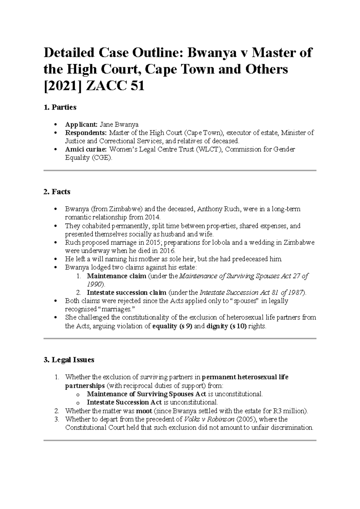 Bwanya v Master of the High Court: Detailed Case Outline ZACC 51 - Studocu