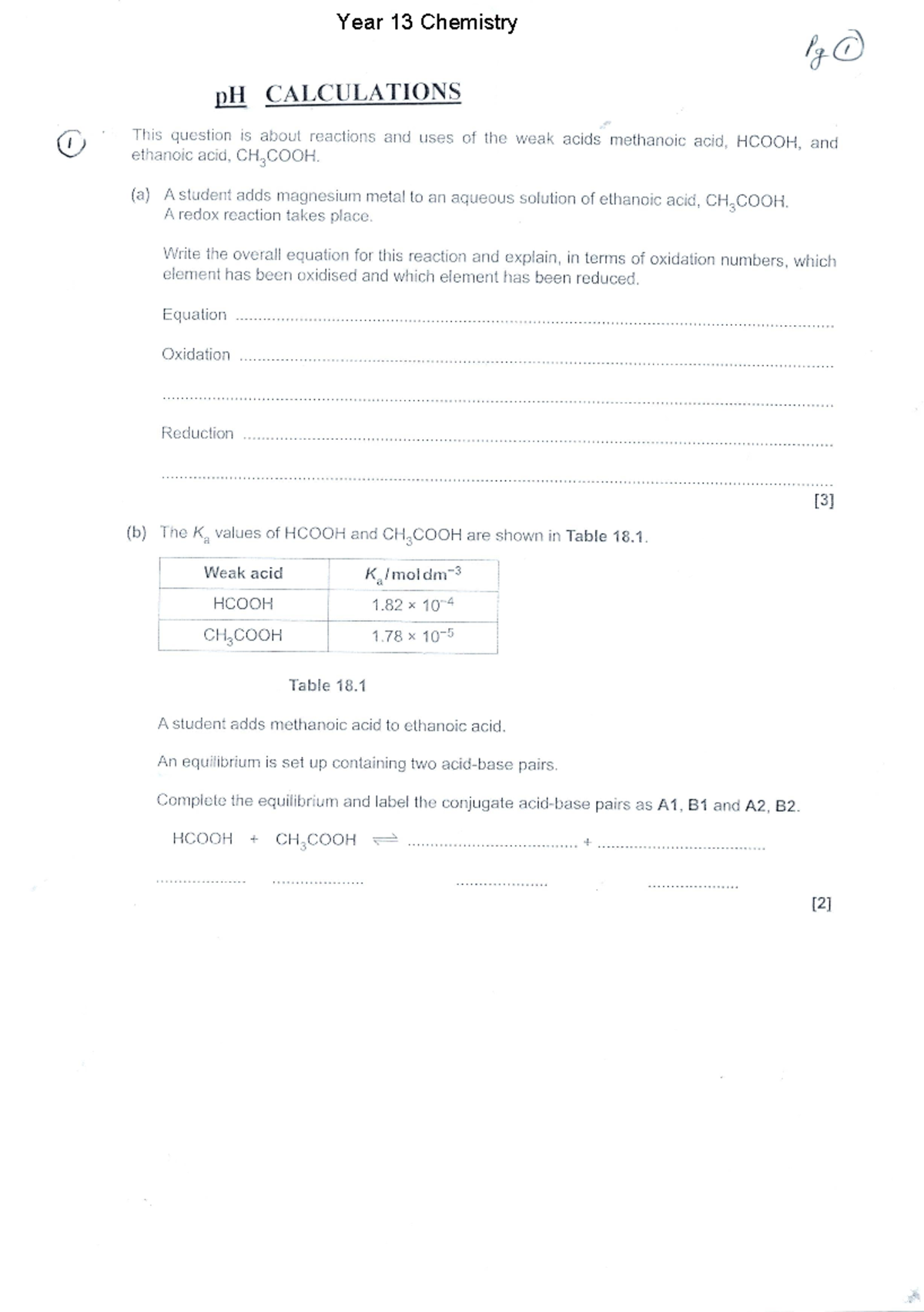 Year 13 Chemistry p H Calculations [reactions and uses] for 13 - Year ...
