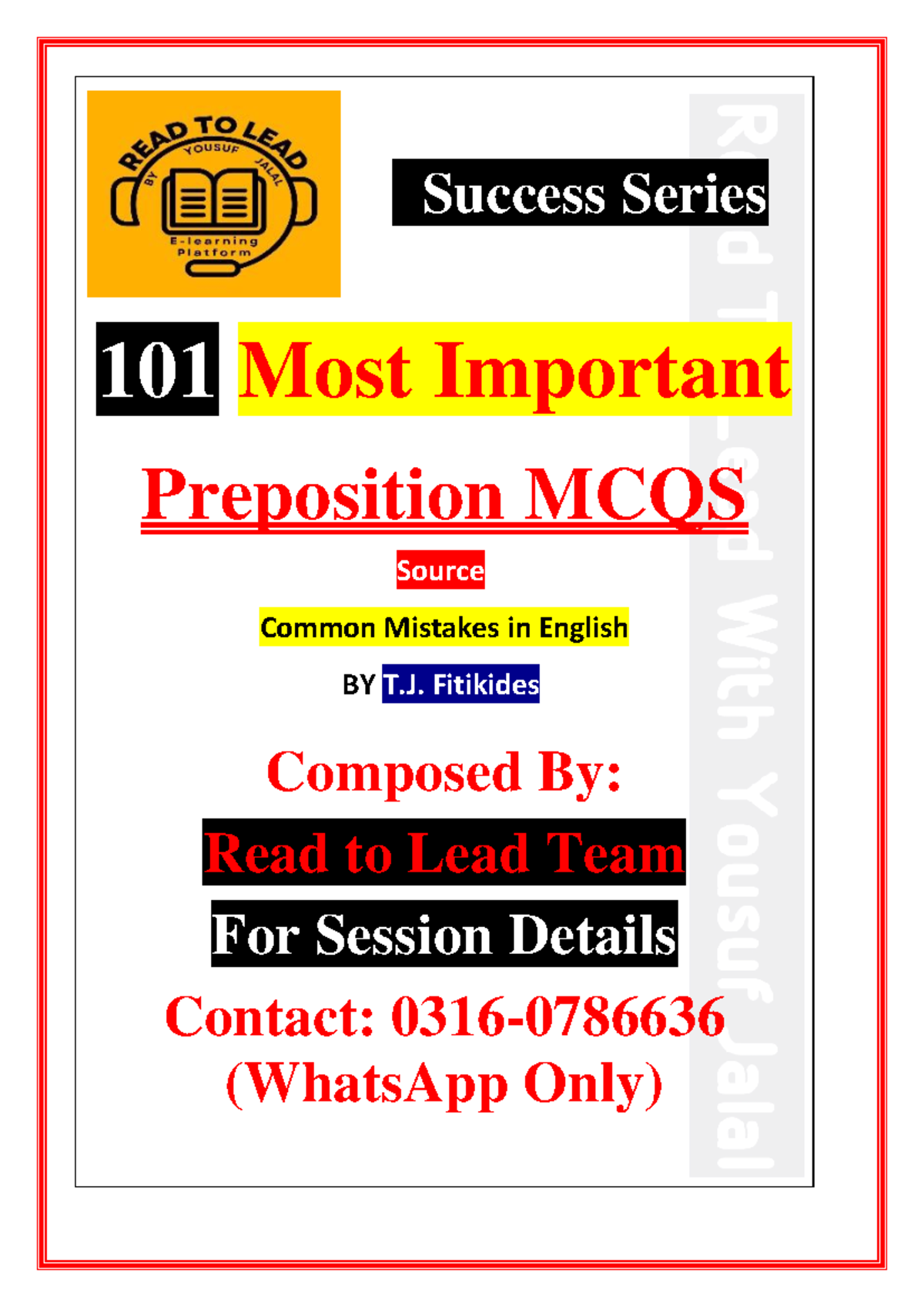 Success Series 101: Key Preposition MCQs & Common Errors - Studocu