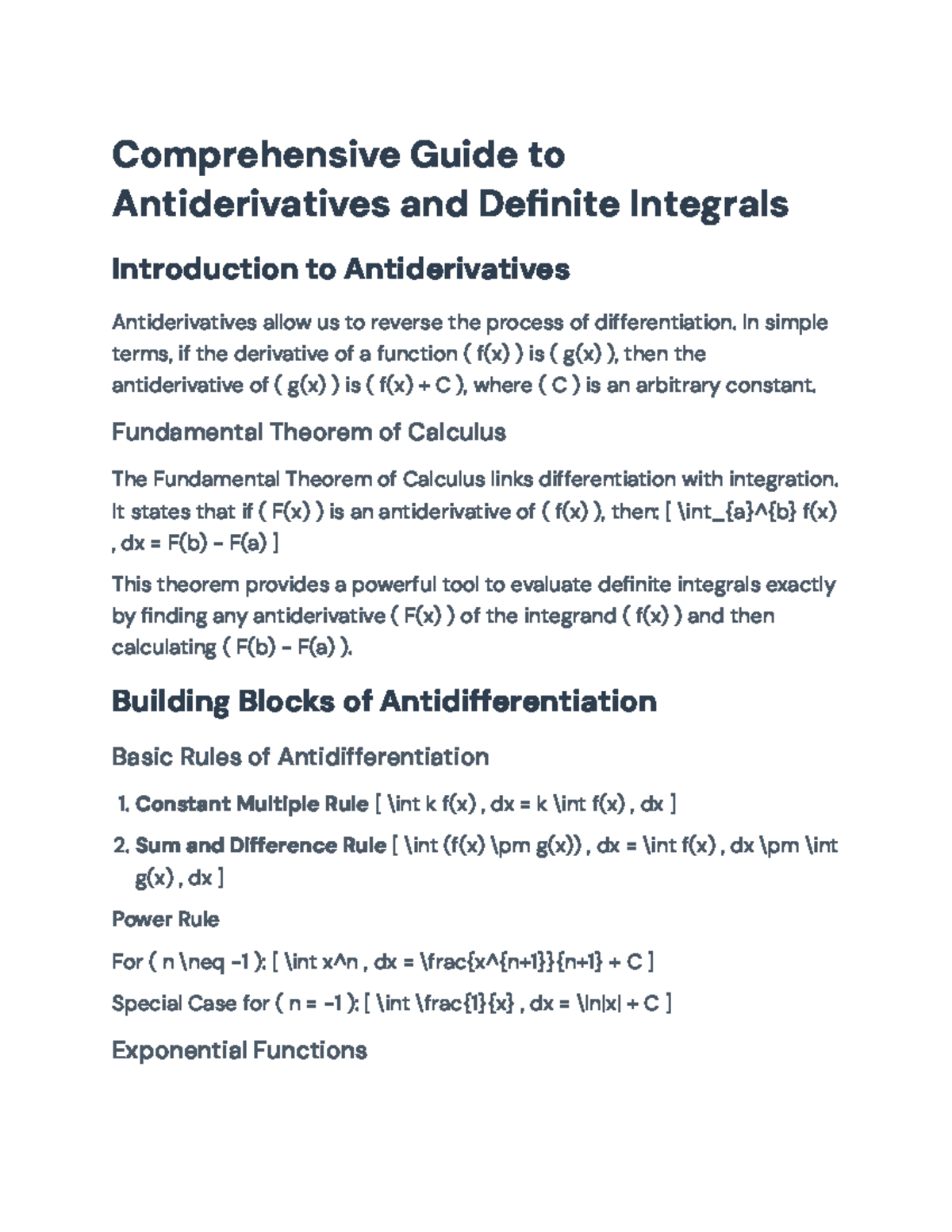Comprehensive Guide to Antiderivatives & Definite Integrals (MATH 101 ...
