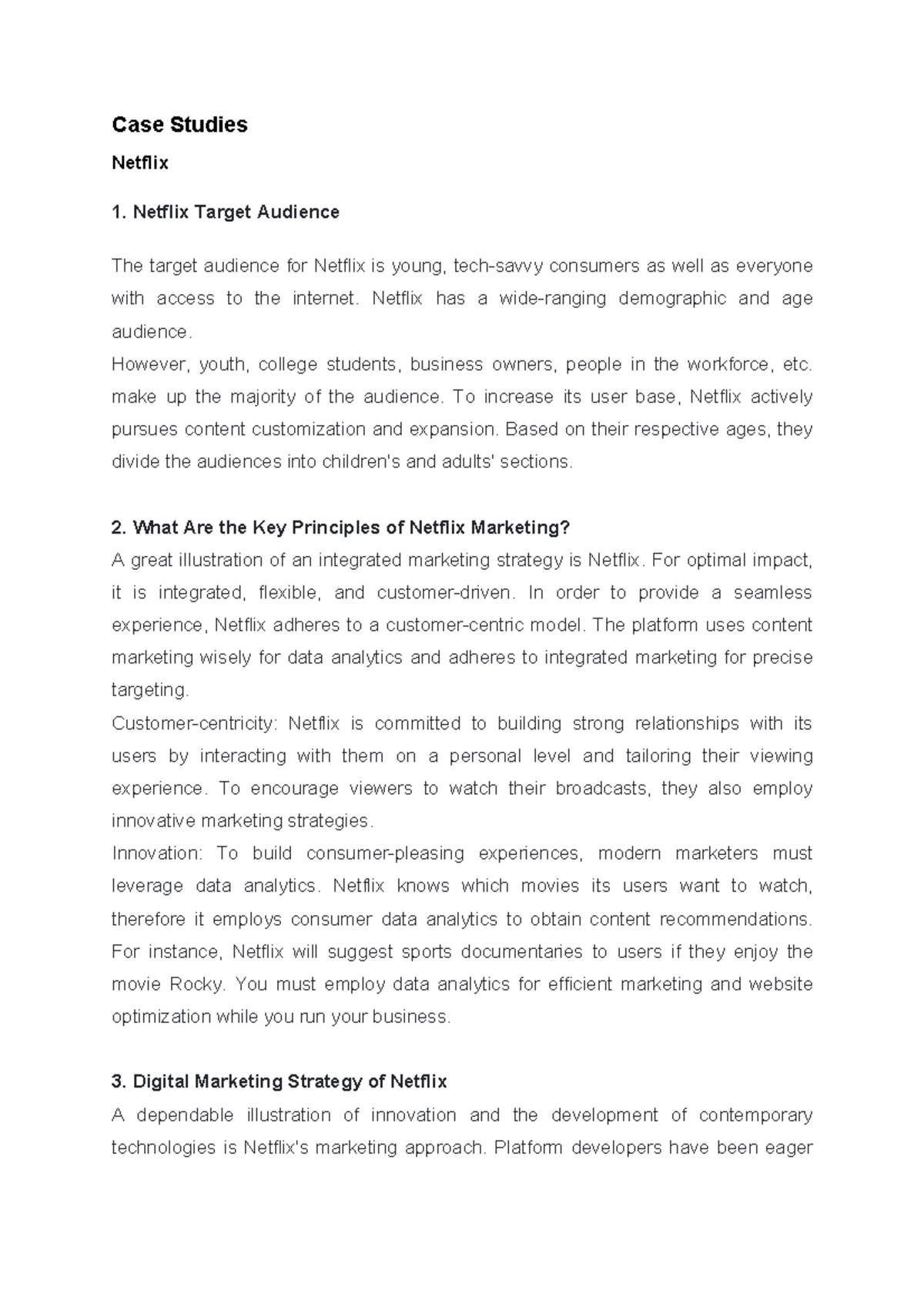 Case study on Netflix - Case Studies Netflix 1. Netflix Target Audience ...