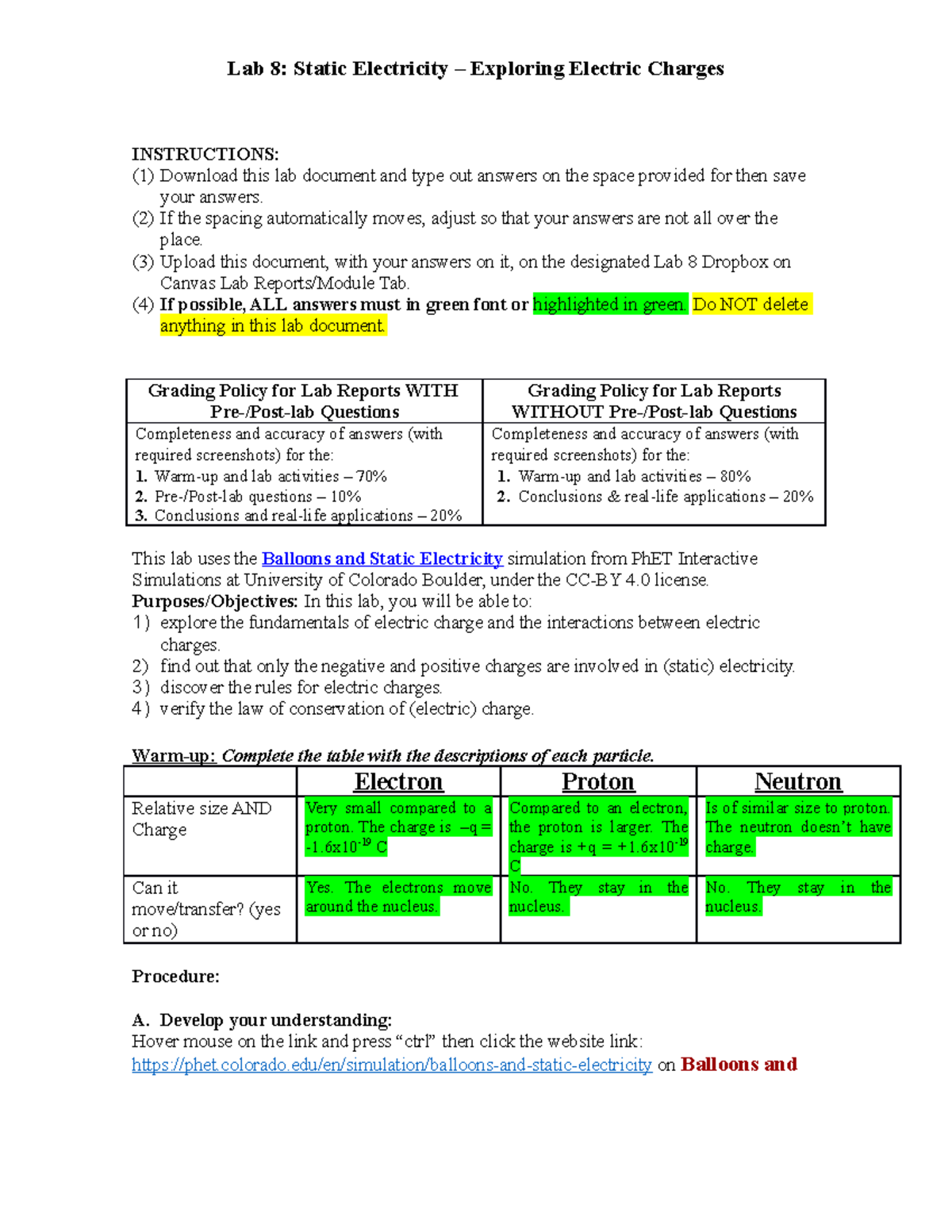 Lab 8 - Exploring Static Electricity Concepts PHYS 1115 - Studocu