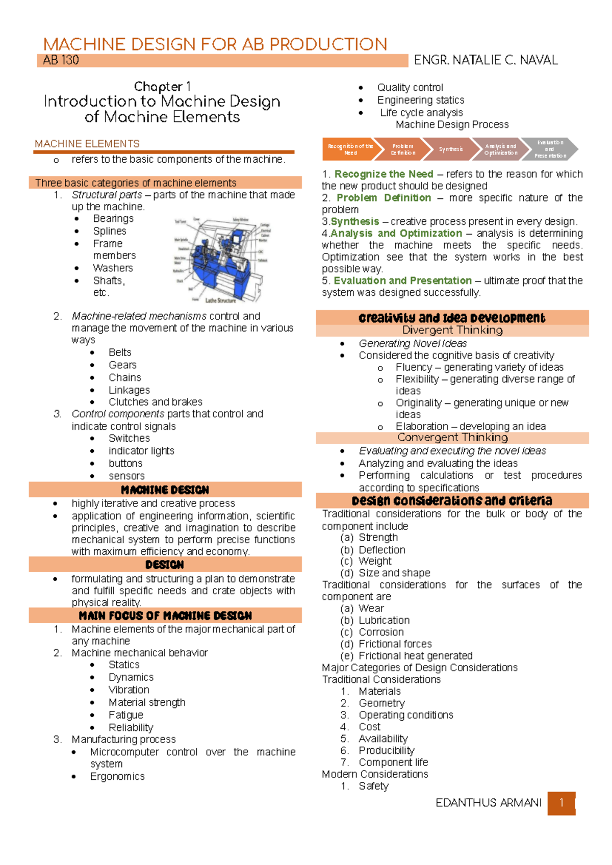 AB 130 Machine Design Midterm Study Notes on Machine Elements - Studocu