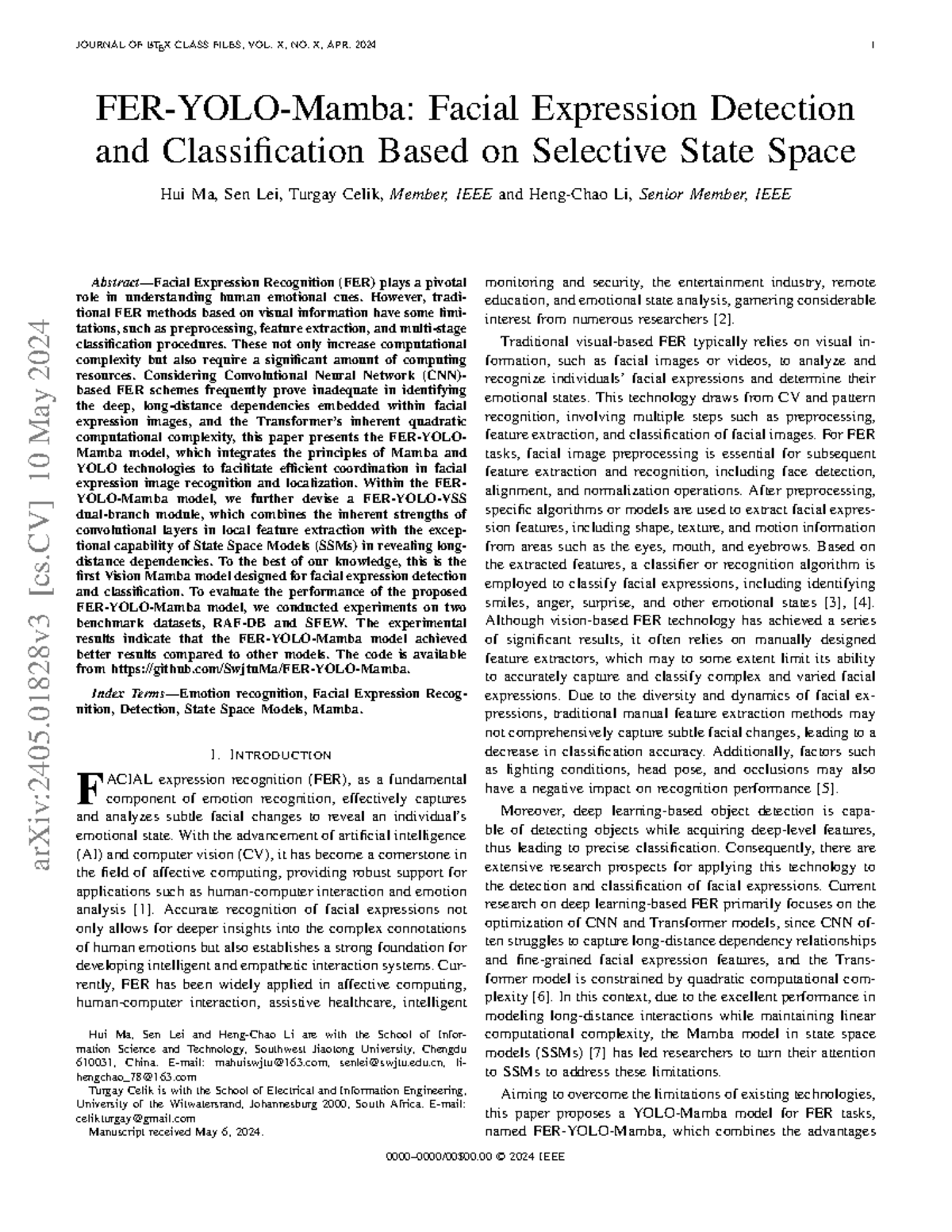 Fer Yolo Mamba Facial Expression Detection And Classification Based On
