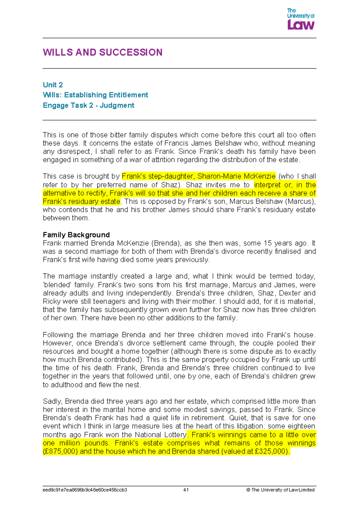 UNIT 2 - Wills and Succession Case Study Analysis - Studocu