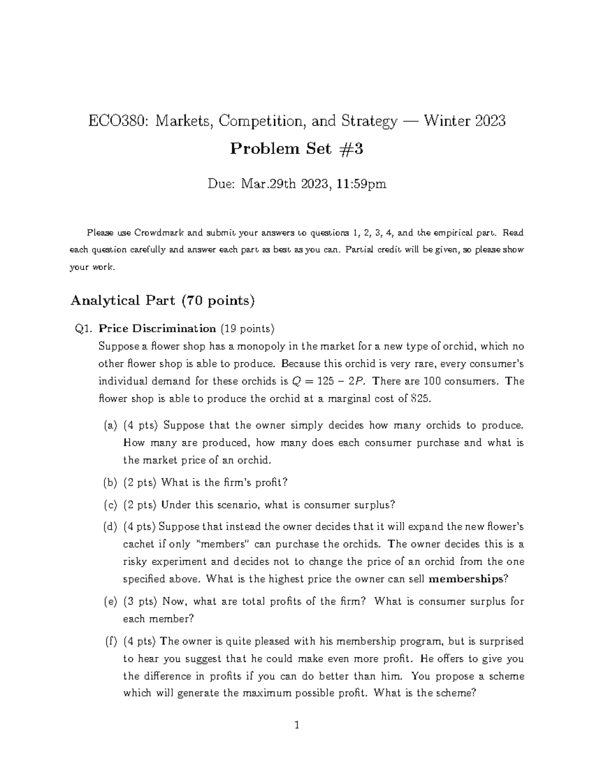 2023 ECO380H1S HW3 - Homework set 3 - ECO380: Markets, Competition, and ...